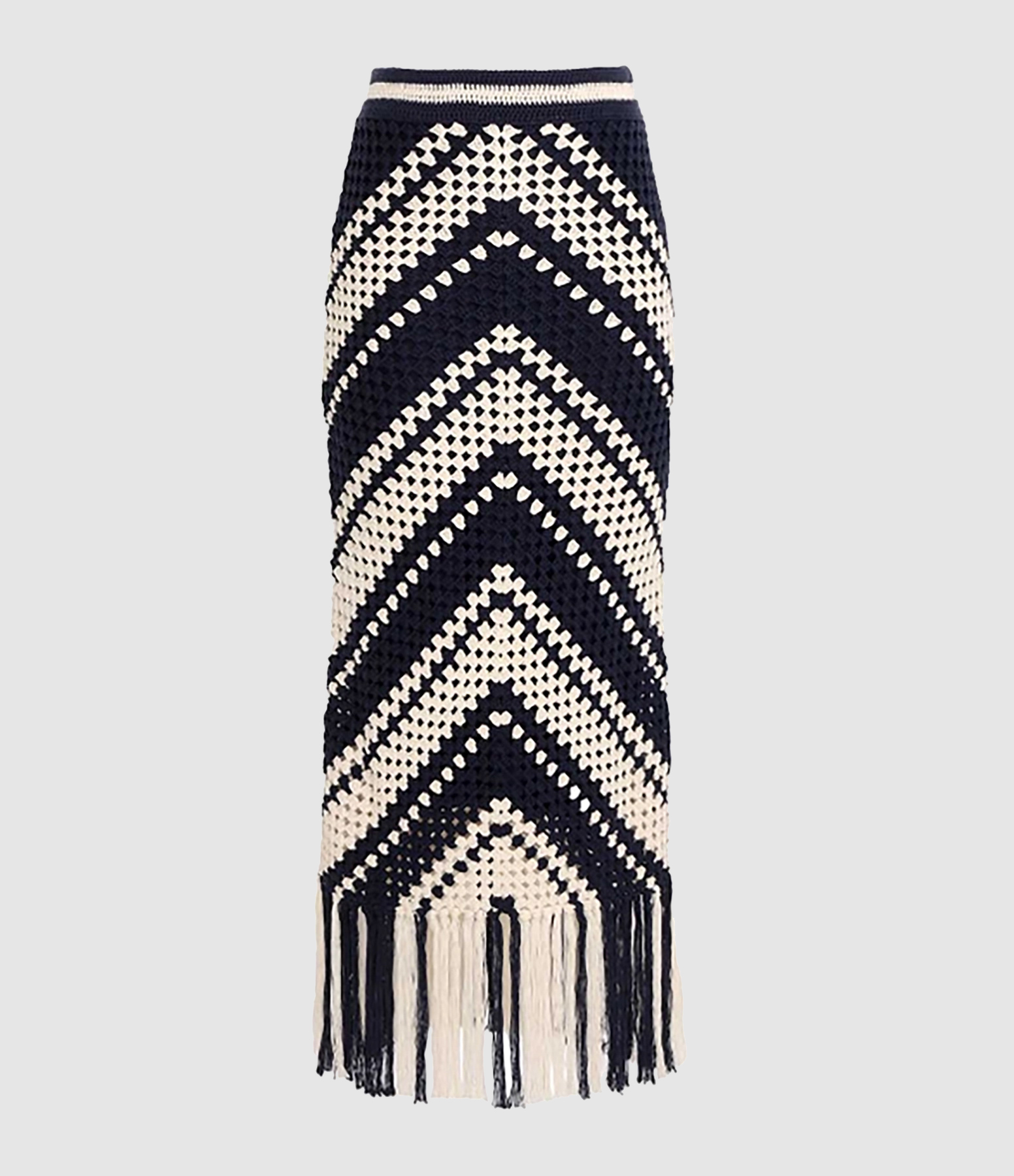 ZIMMERMANN - Jupe Franges Chintz Crochet Coton Bleu