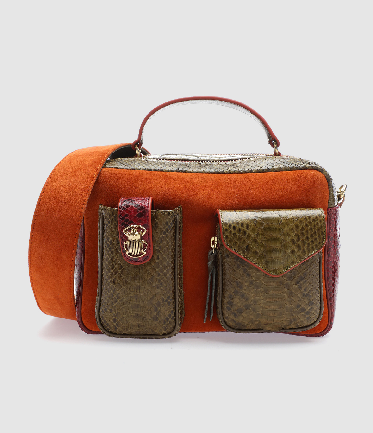 CLARIS VIROT - Sac César Python Kaki Bordeaux