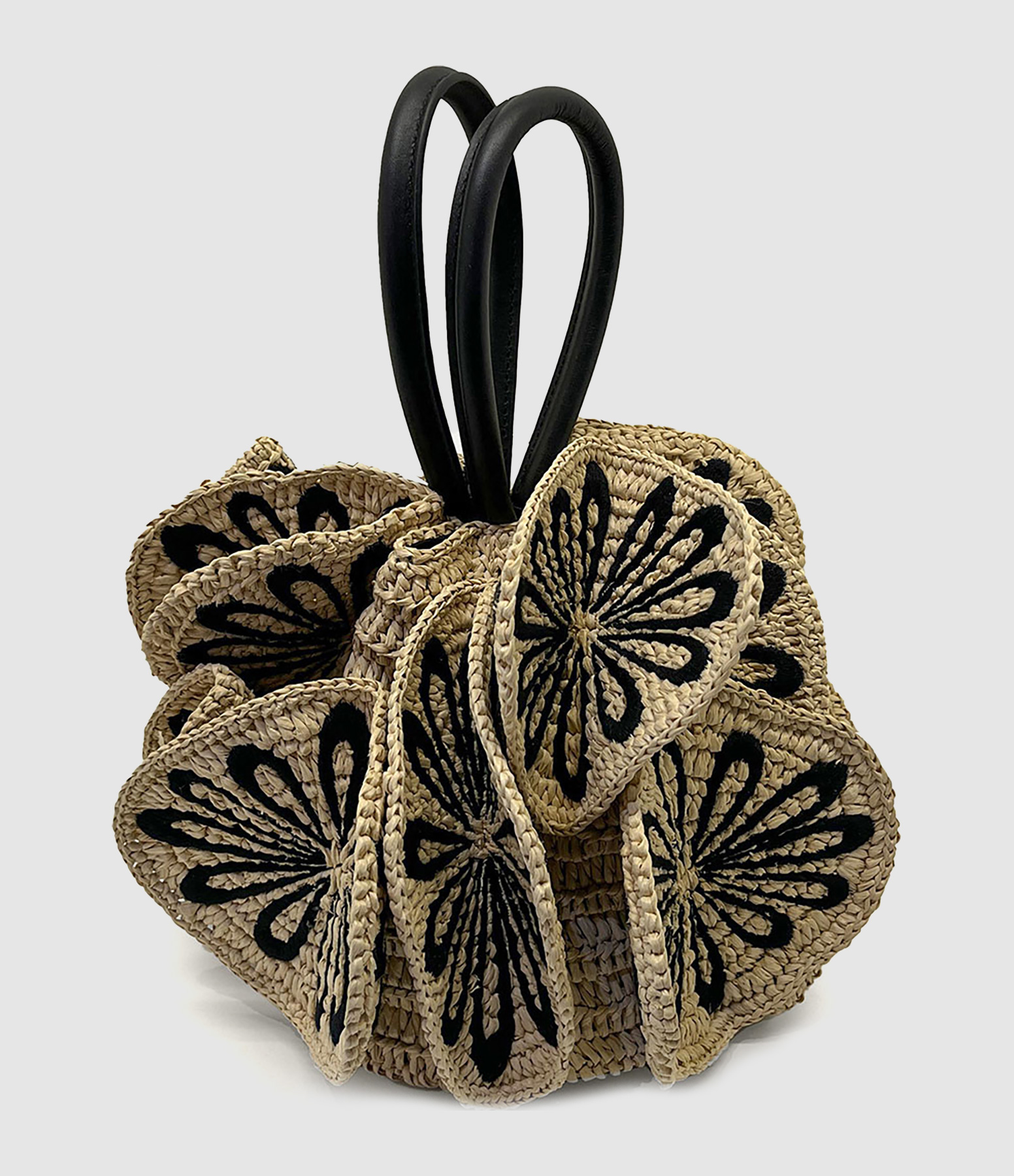 FARM RIO - Sac Flower Raffia Black + Natural