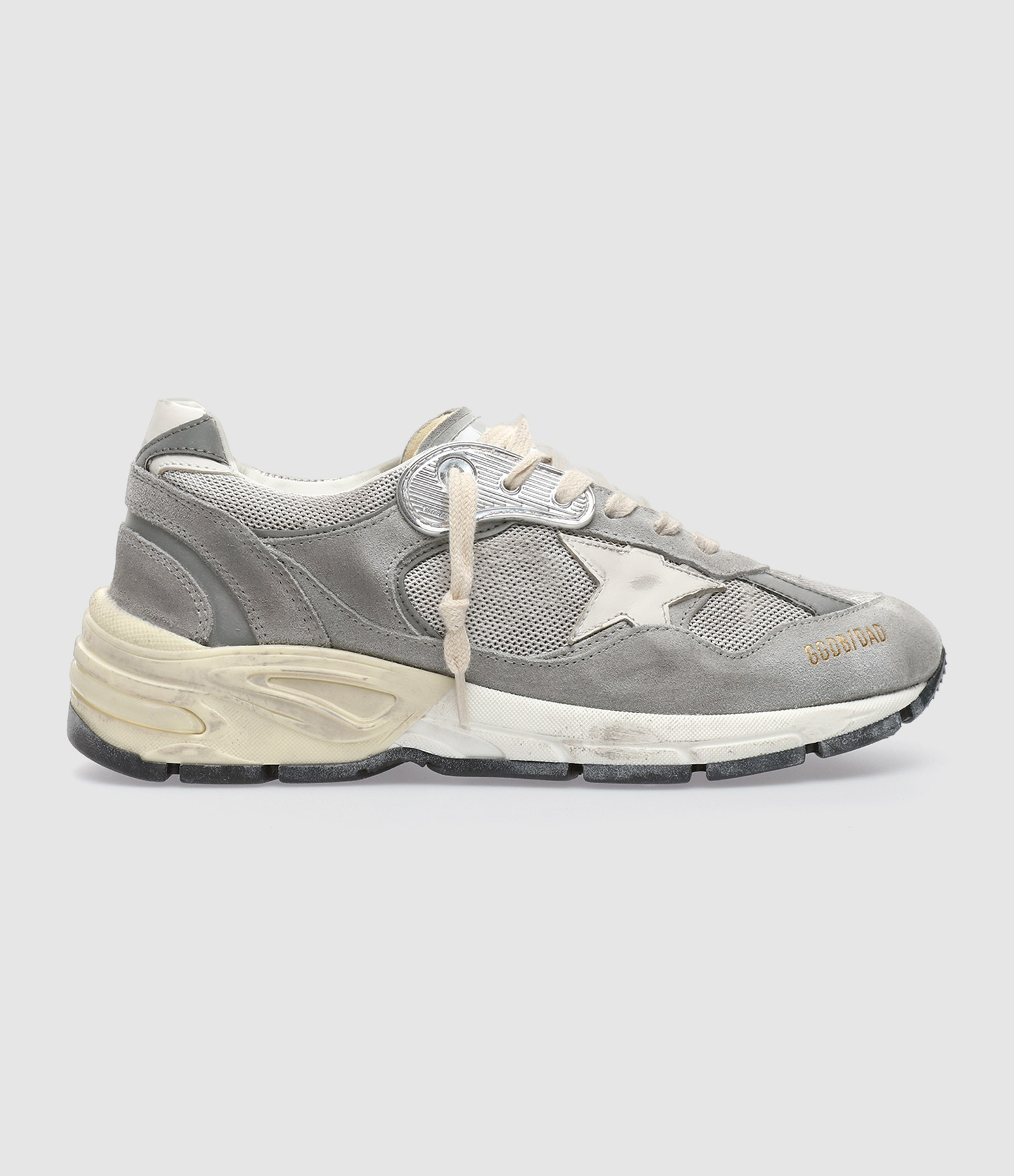 GOLDEN GOOSE - Baskets Homme Running Dad Cuir Gris Argenté Blanc