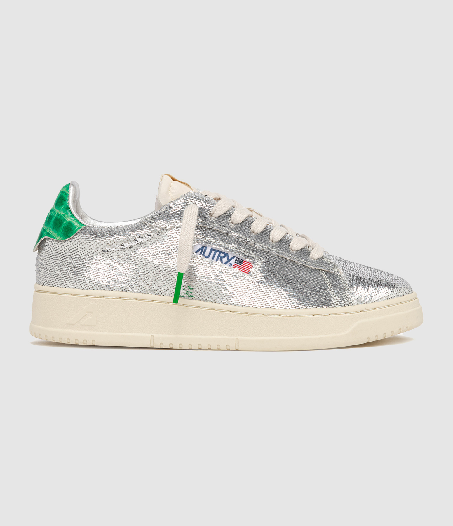 AUTRY - Baskets Dallas Low Femme Paillet Cro Silver Grn, Capsule Flash