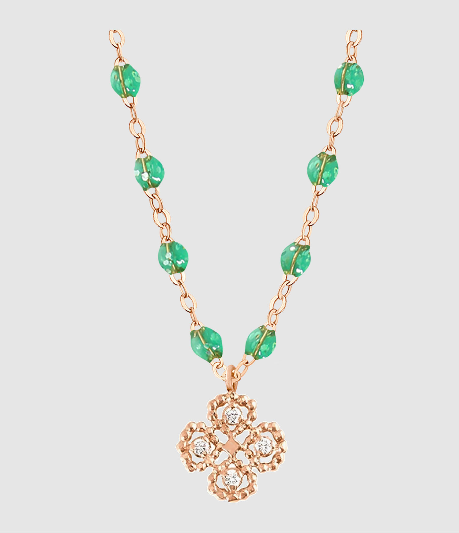 GIGI CLOZEAU - Collier Perles Résine Lucky Trèfle Or Diamants