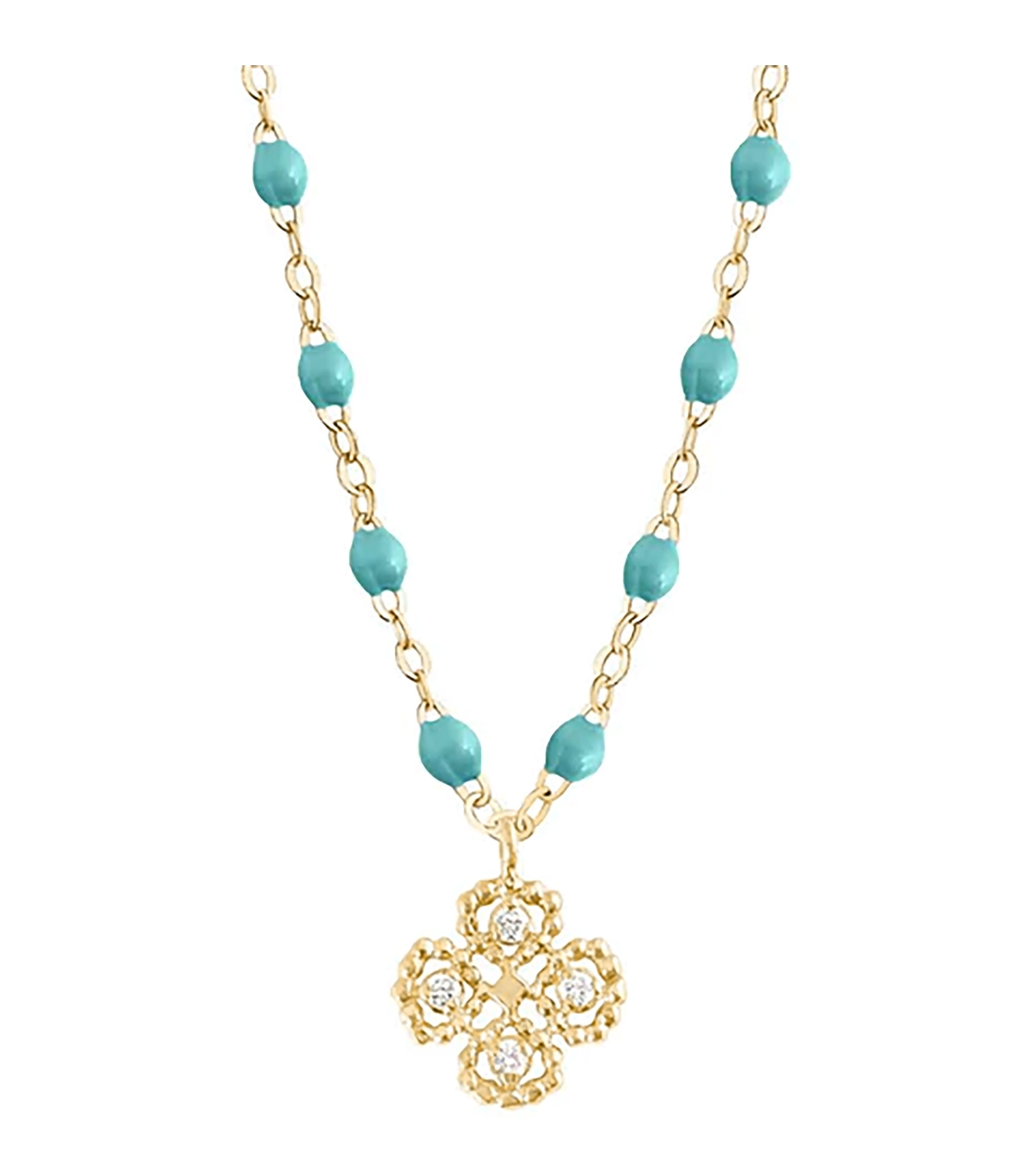 GIGI CLOZEAU - Collier Perles Résine Lucky Trèfle Or Diamants