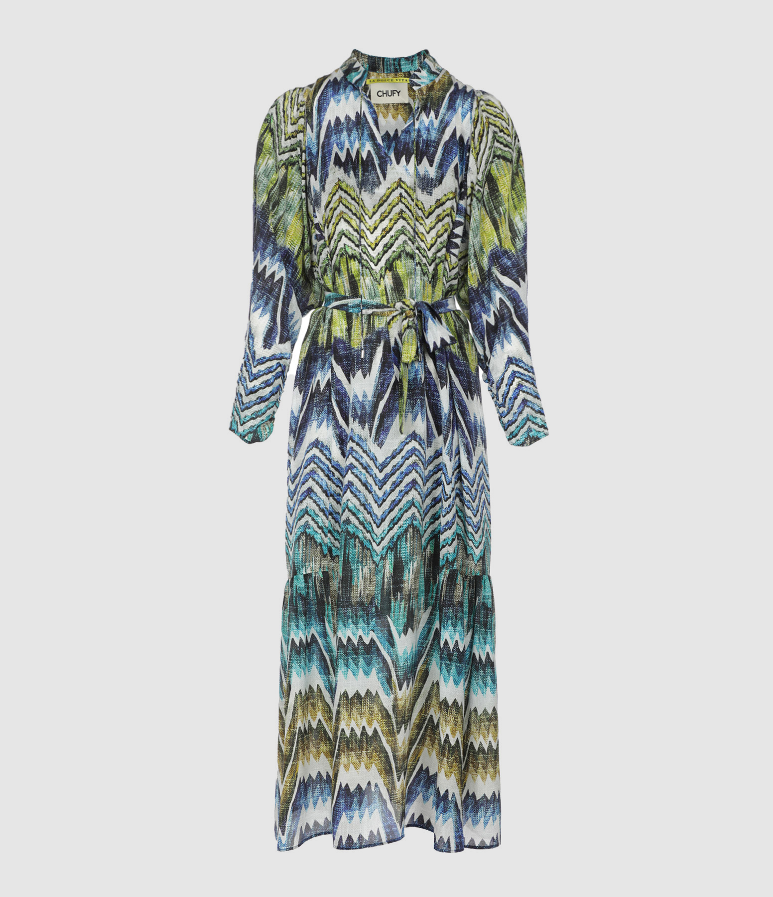 CHUFY - Robe Longue Beatrix Soie Imprimé Calvi Blue