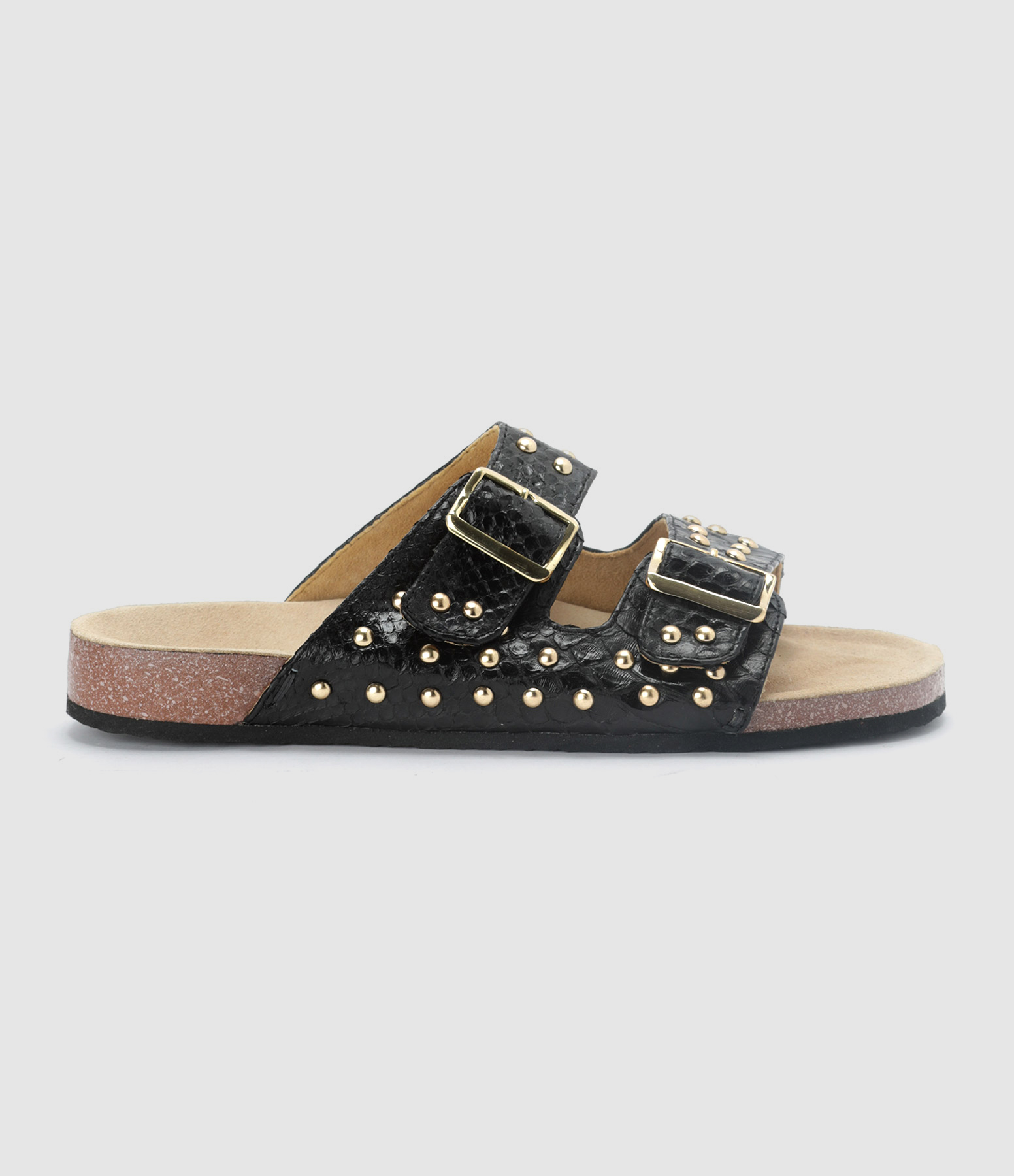 CLARIS VIROT - Sandales Odette Python Clous Noir Doré