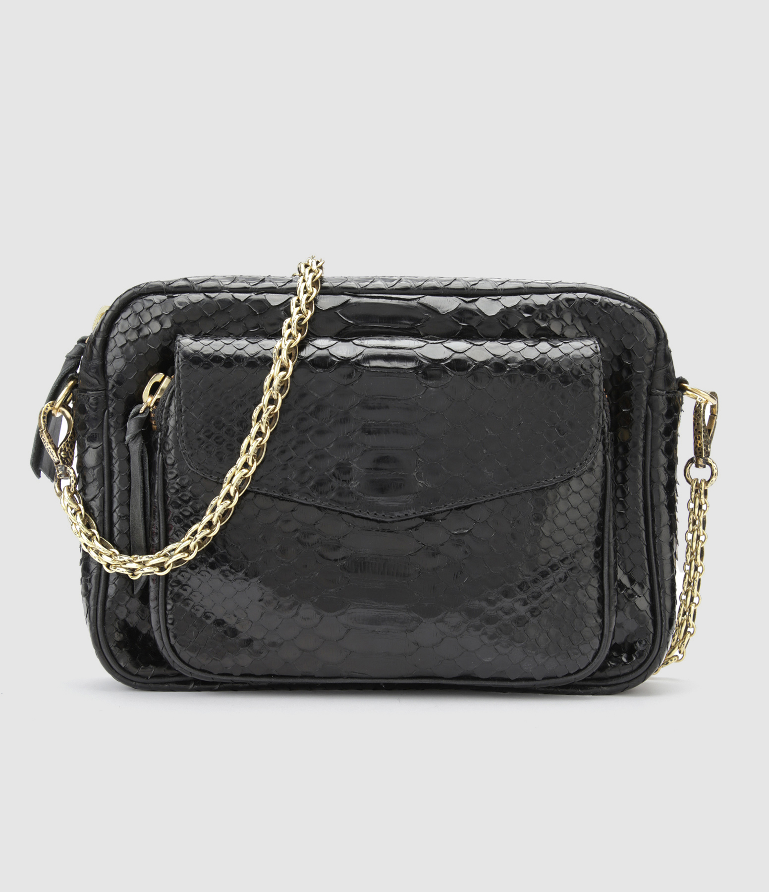 CLARIS VIROT - Sac Big Charly Python Chaîne Dorée Noir