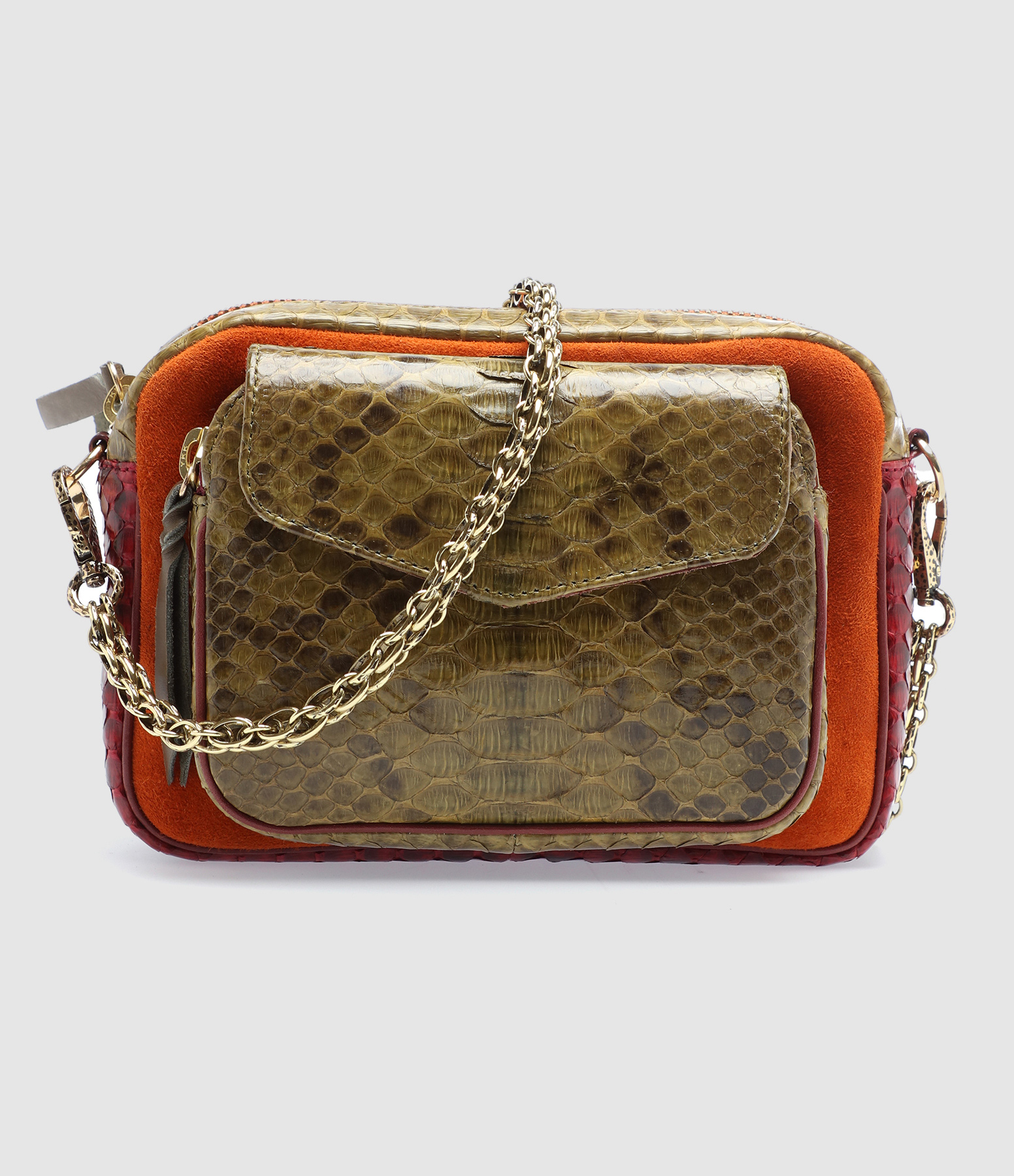 CLARIS VIROT - Sac Charly Python Kaki Bordeaux