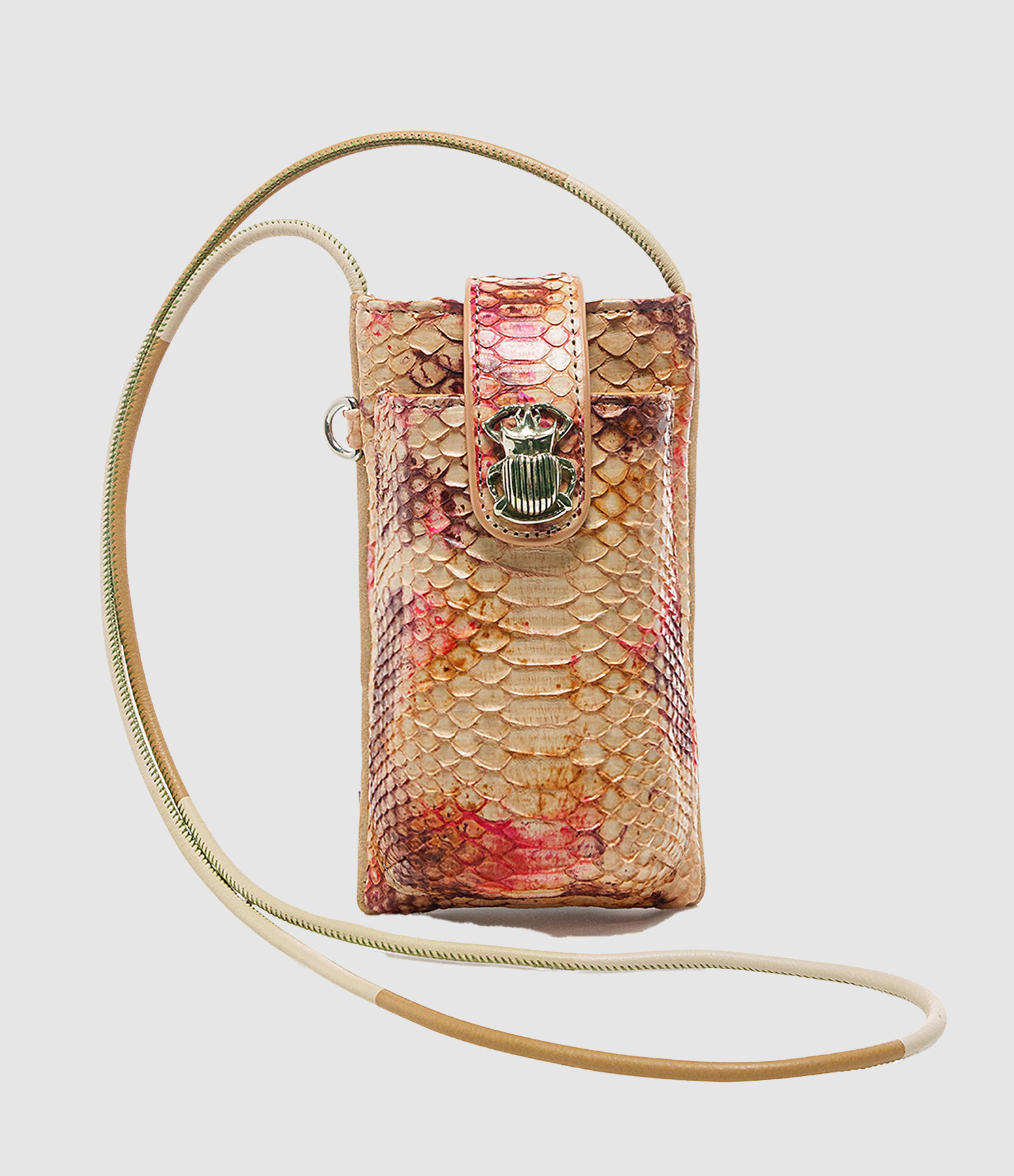 CLARIS VIROT - Etui a Telephone Python Double Marcus Amphore Argent