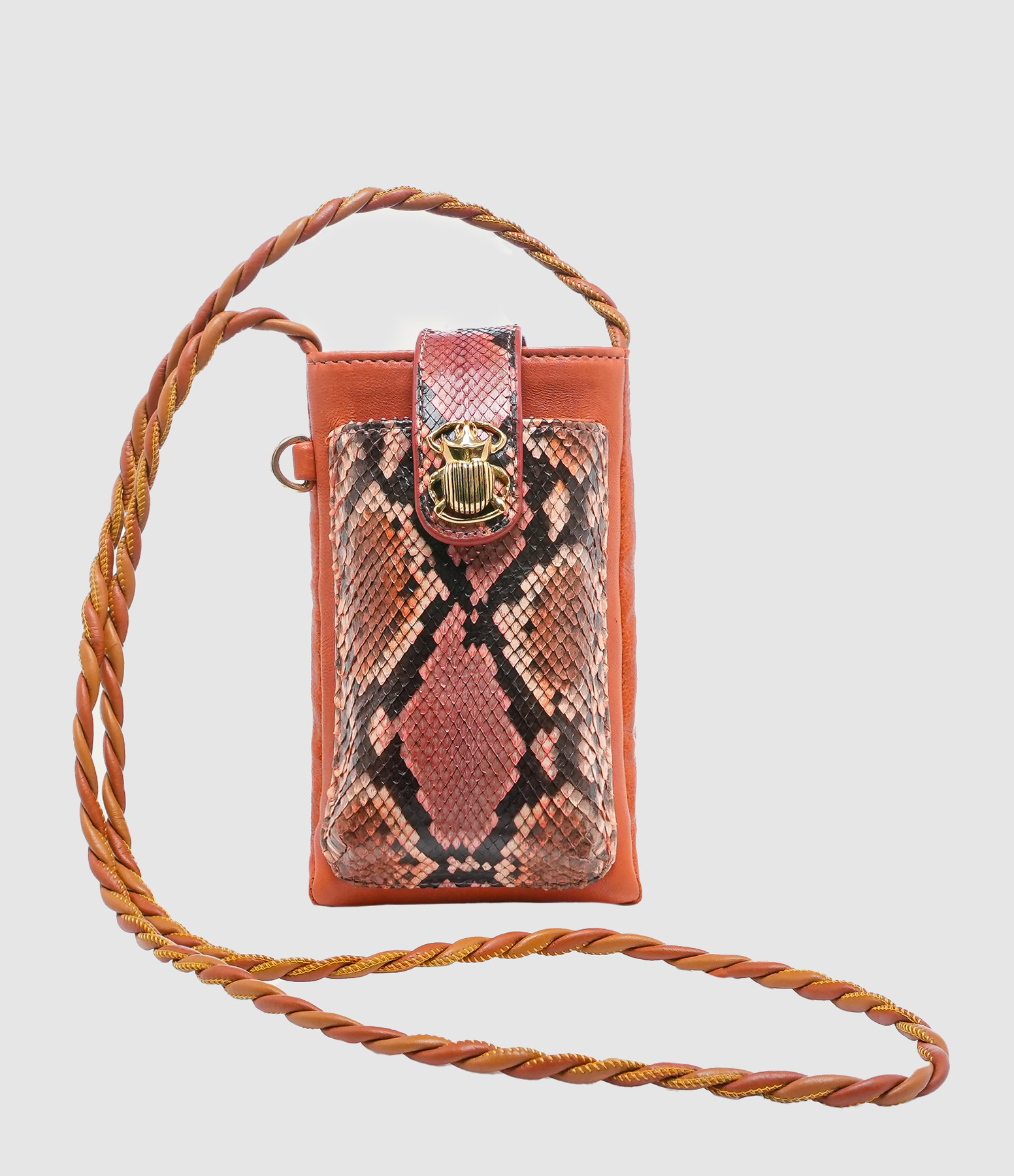 CLARIS VIROT - Etui Double Marcus Python Terracotta