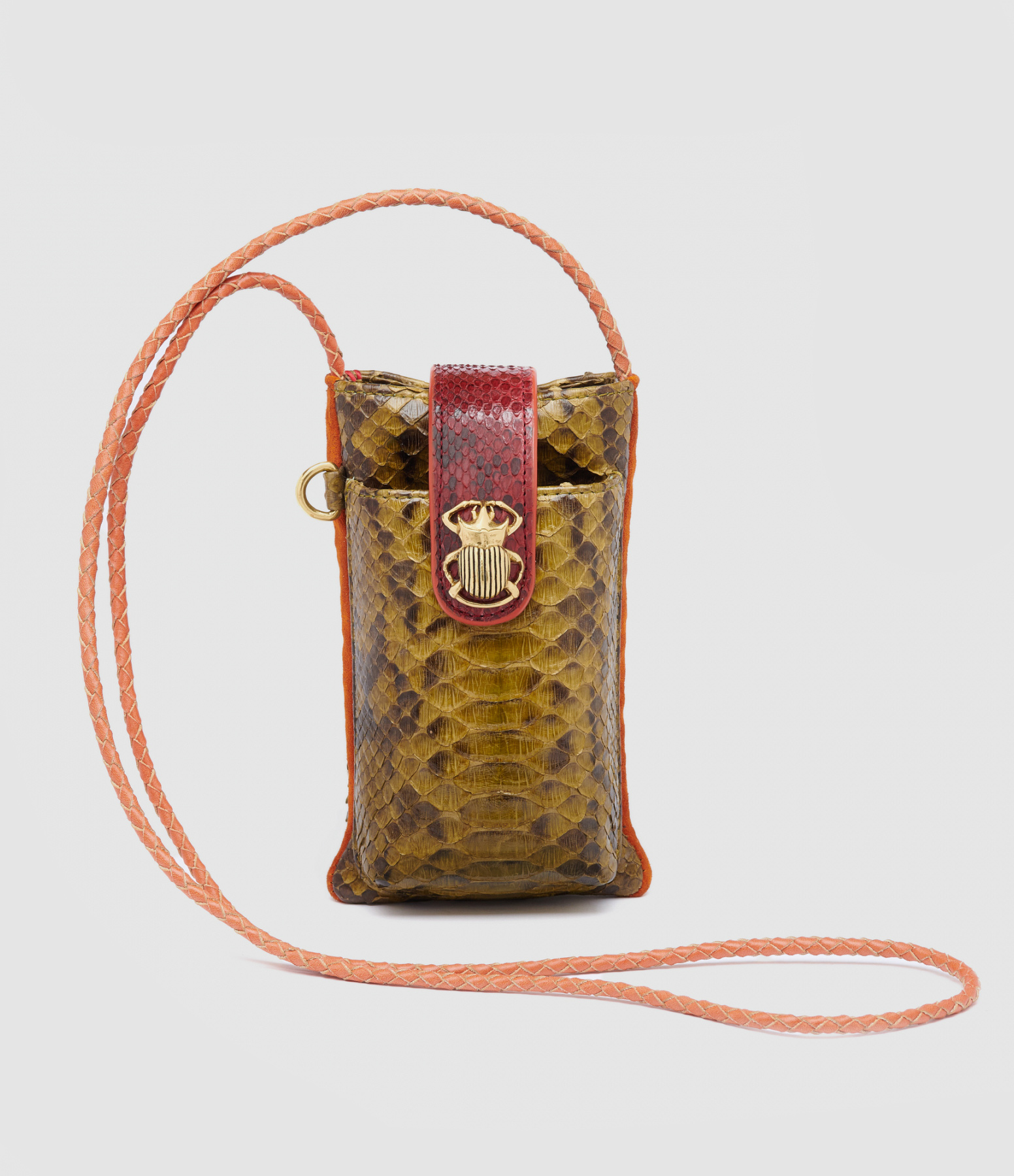 CLARIS VIROT - Porte-téléphone Double Marcus Python Kaki Bordeaux