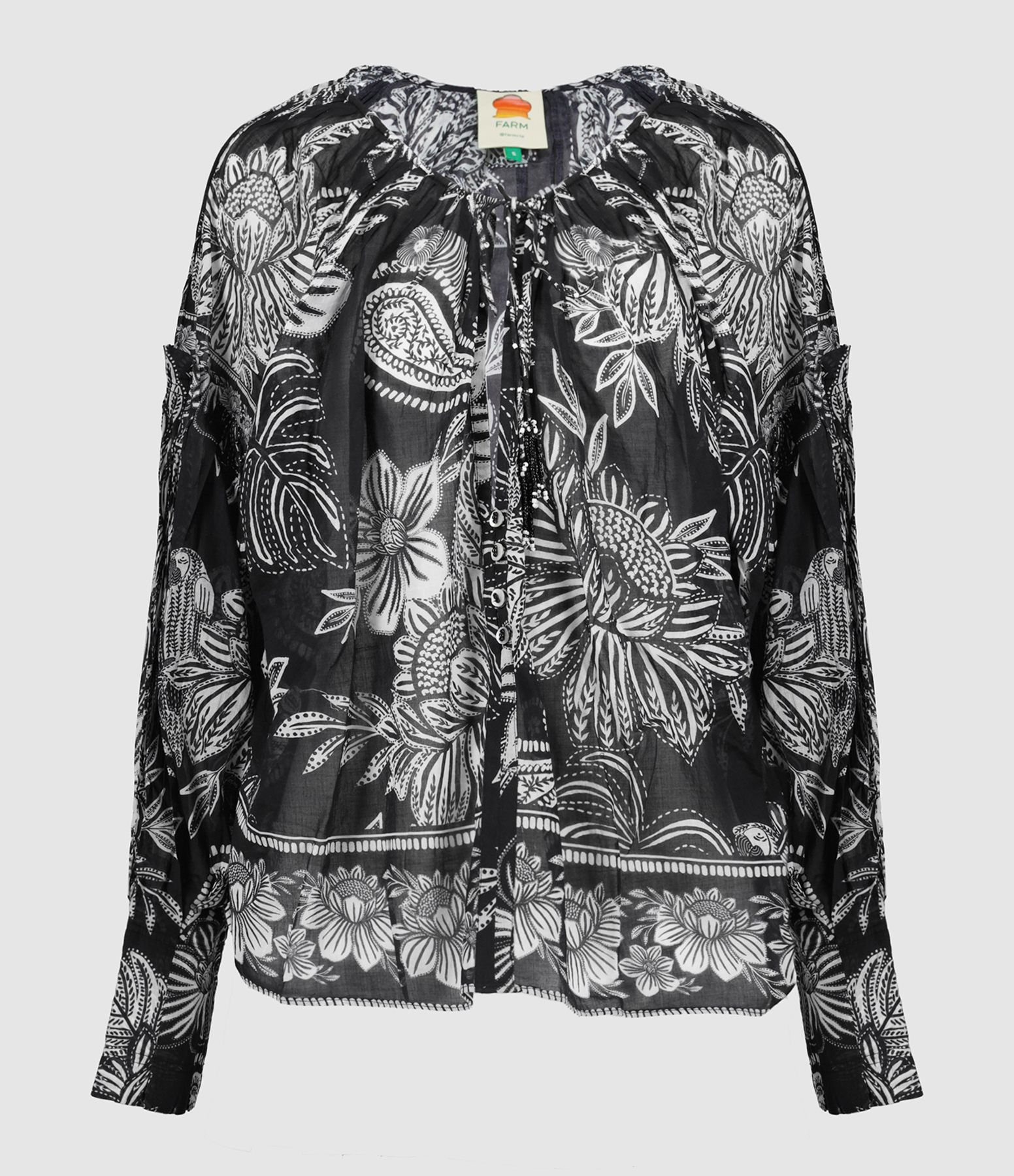 FARM RIO - Blouse Col-V Pasley Bloom Noir