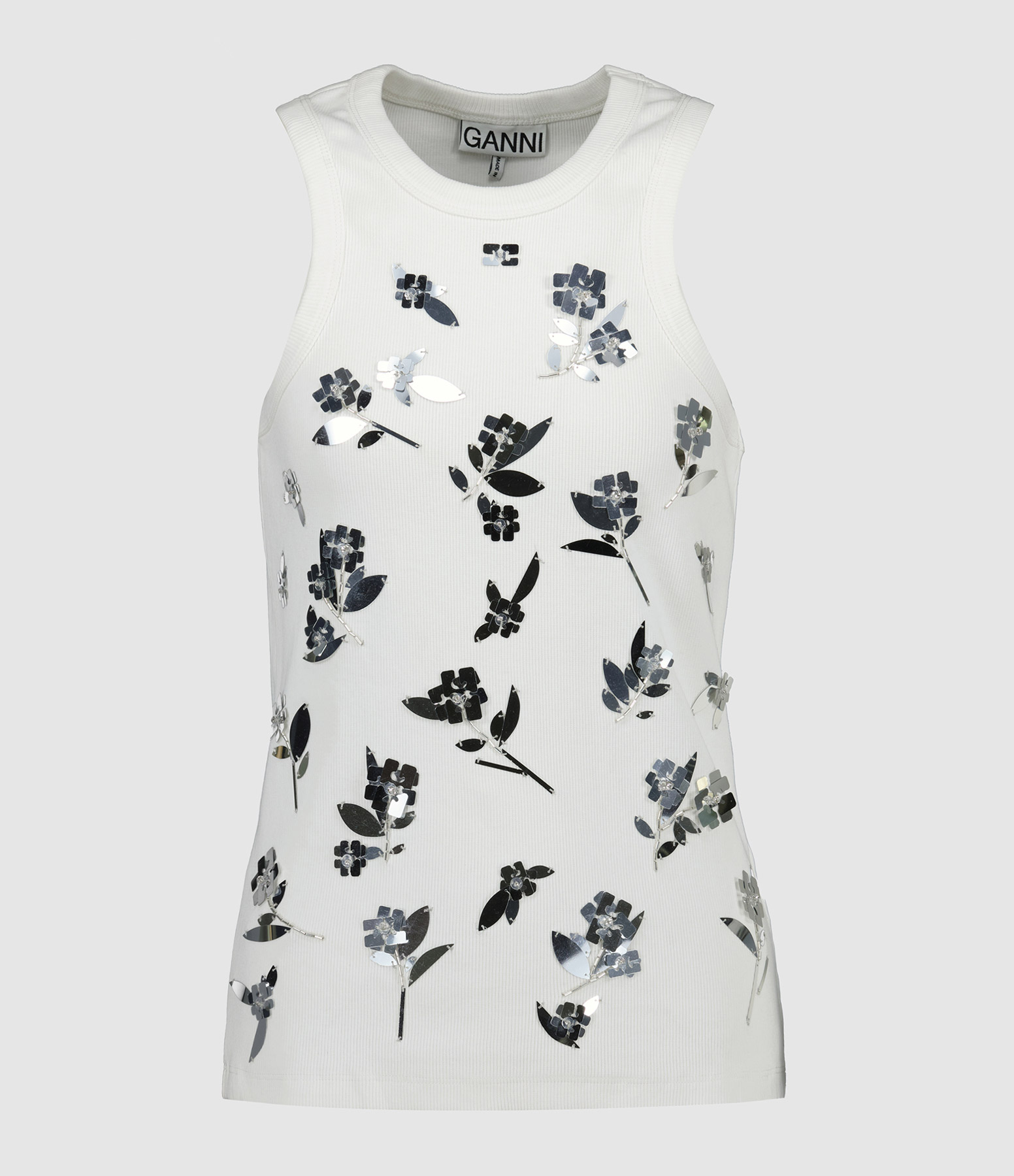 GANNI - Top Rib Jersey Embellish Tank Bright White