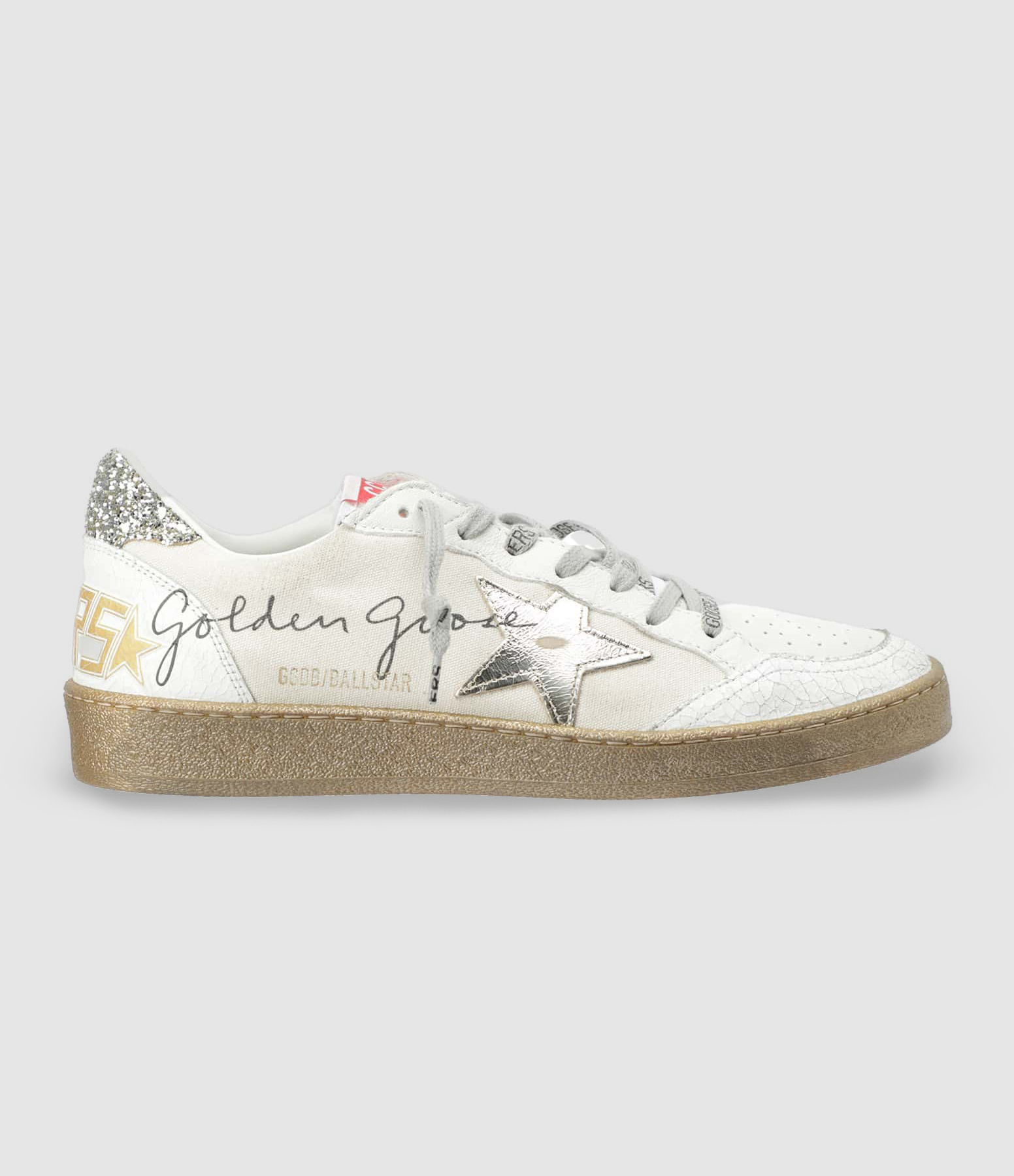 GOLDEN GOOSE - Baskets Ball Star Cuir Blanc Doré