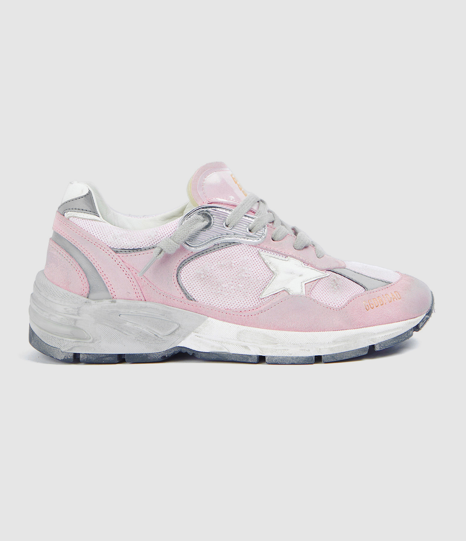GOLDEN GOOSE - Baskets Running Dad Cuir Suédé Rose Blanc