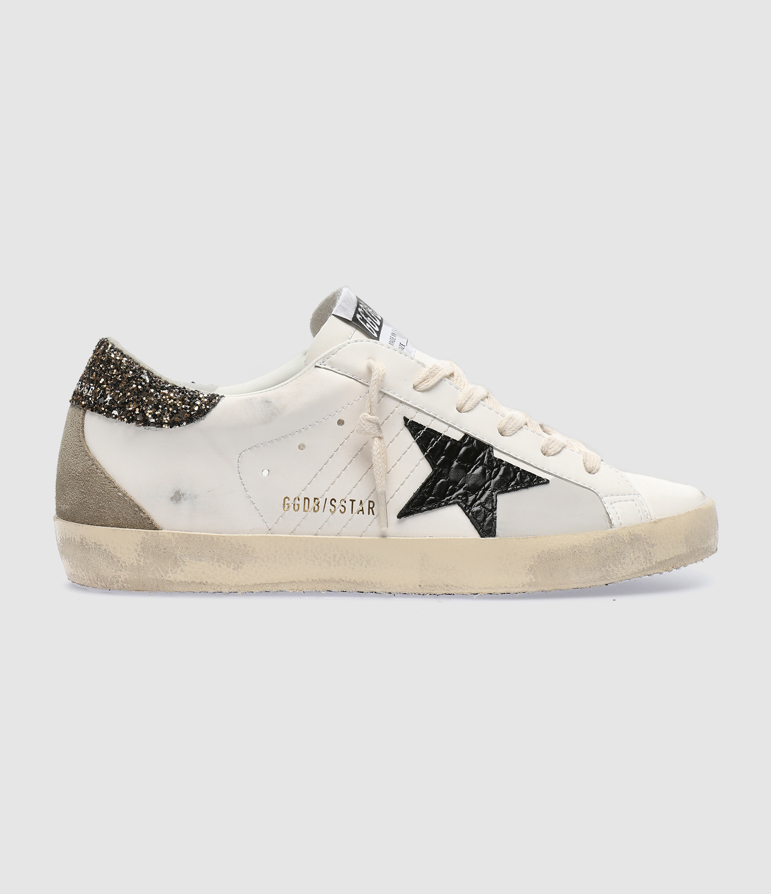 GOLDEN GOOSE - Baskets Superstar Glitter Blanc Noir Taupe