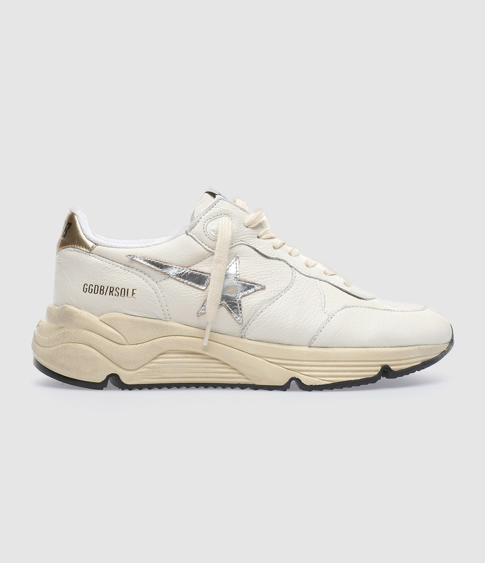 GOLDEN GOOSE - Baskets Running Laminé Blanc Argenté Doré