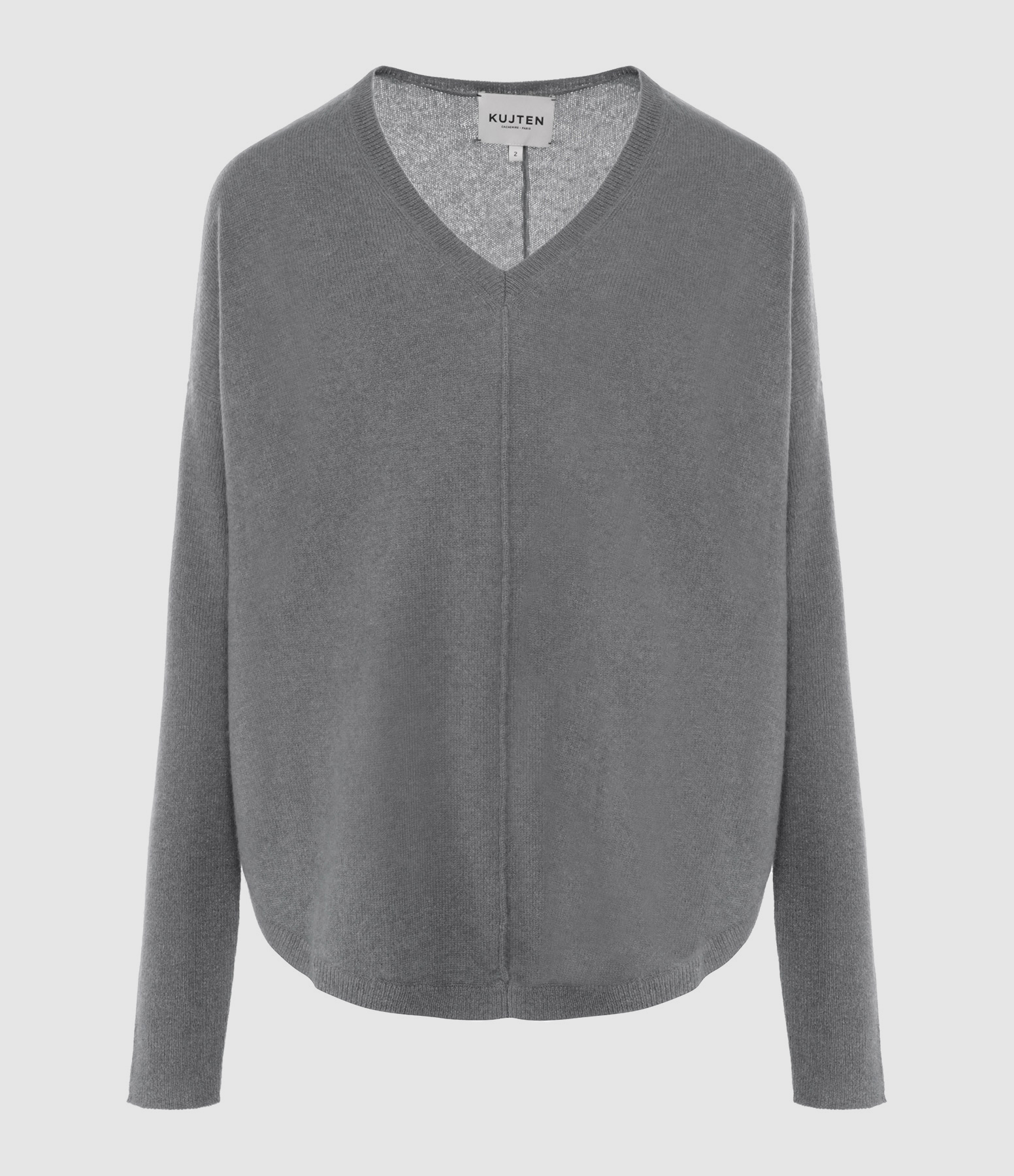 KUJTEN - Pull Misha Col V Oversize Cachemire Gris Flanelle