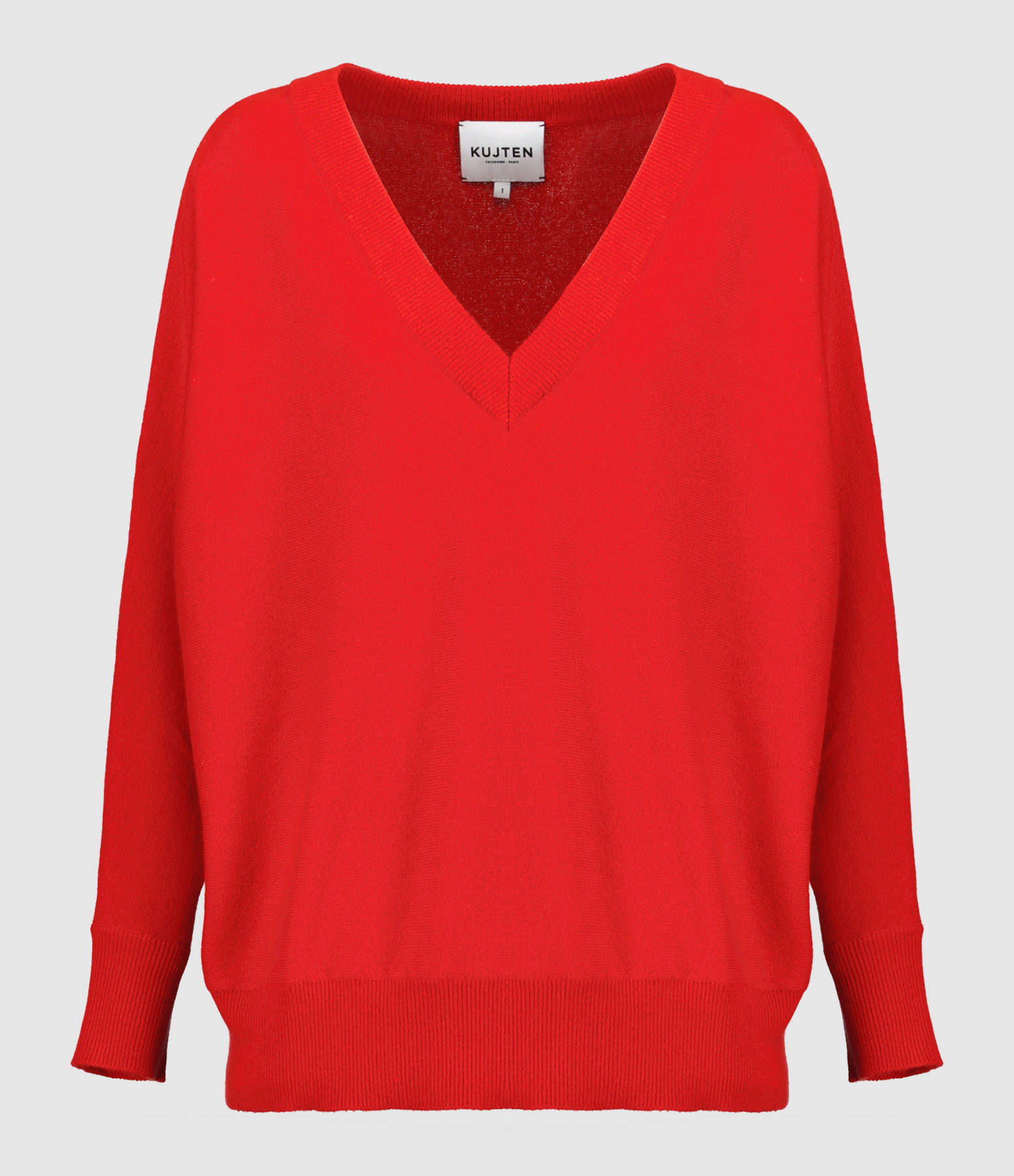 KUJTEN - Pull Col V Oversize Line Rouge Tomato
