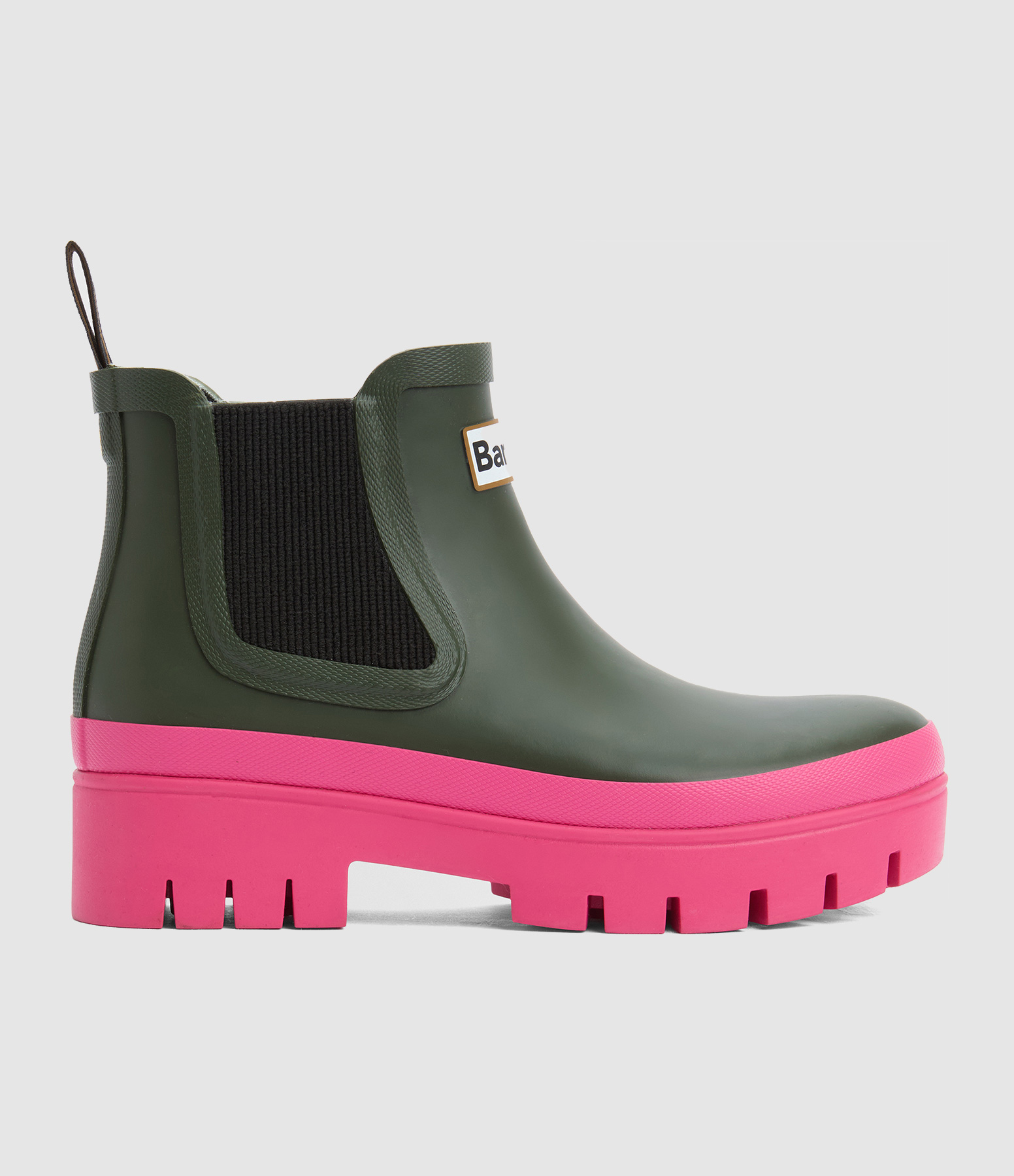 BARBOUR - Bottines Halton Chelsea Welly Olive Fushia