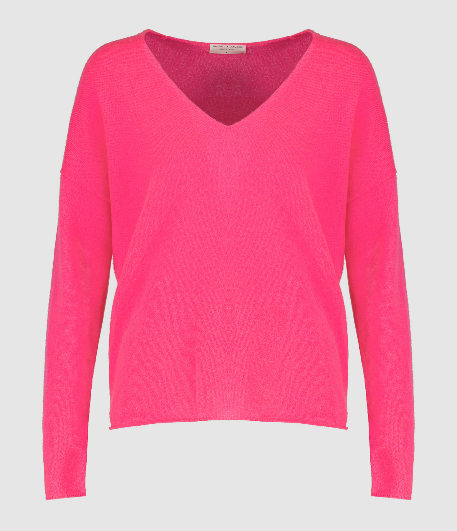 MAJESTIC FILATURES - Pull Col V Cachemire Rose Fluo