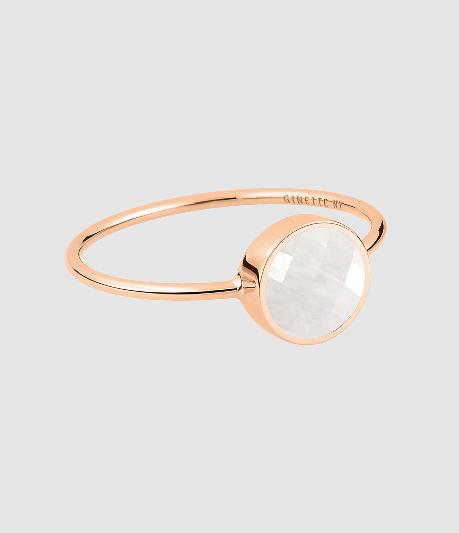 GINETTE NY - Bague Mini Pixie Ever Disc Pierre de Lune Blanche Or Rose