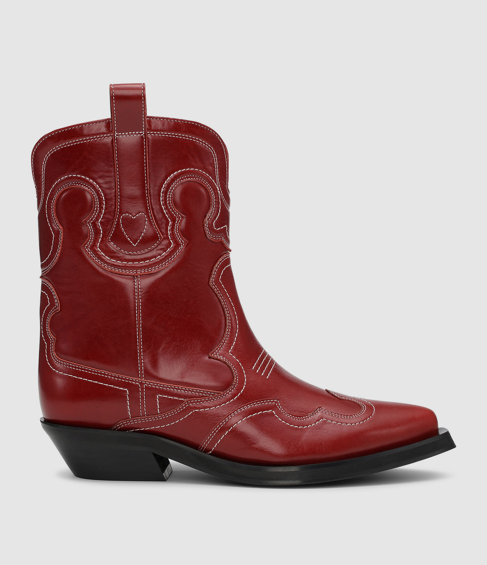 GANNI - Bottines Santiag Cuir Cerise