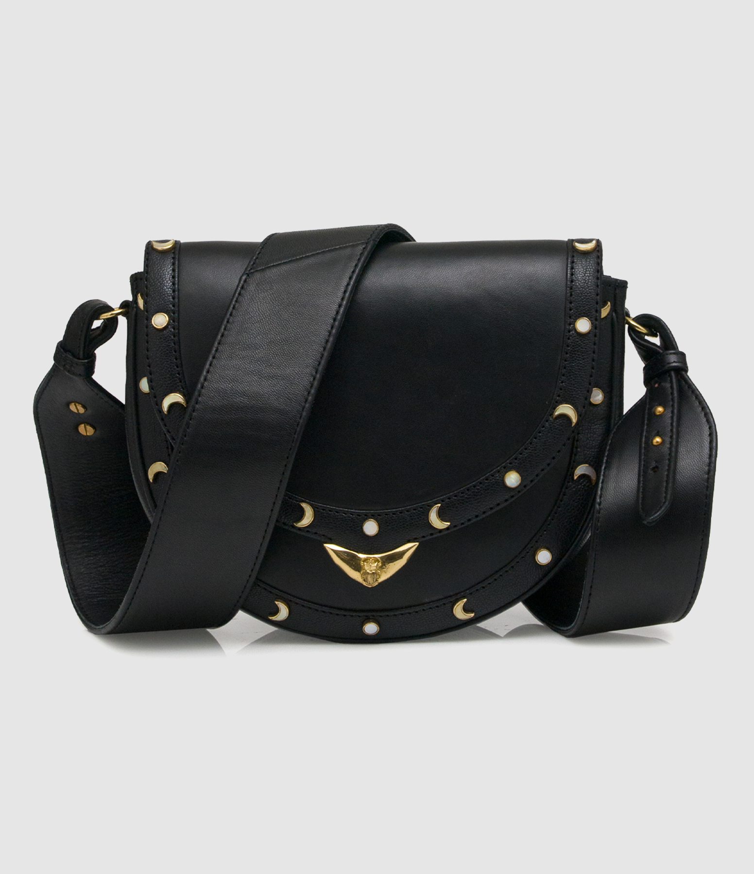 CLARIS VIROT - Sac Cuir Victoria Nappa Noir et Rivets en Nacre