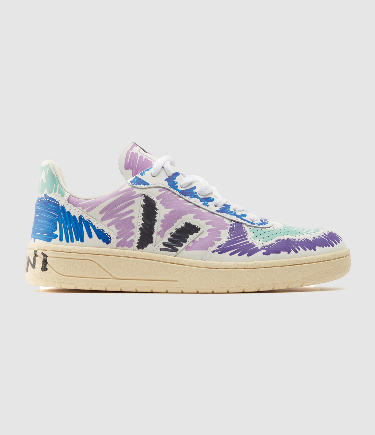 VEJA - Baskets V-10 Cuir Orchidée Noir, Collaboration Veja X Marni